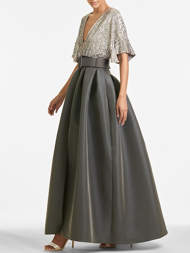 A-Line Ankle Length Evening Gown Ball Gown Formal Dress Elegant Sparkle ...