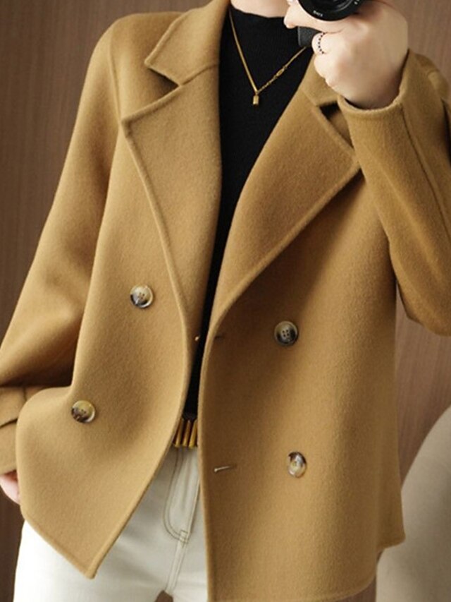 Women's Winter Blazer Coat Fall Double Breasted Lapel Jacket Wool Blend ...