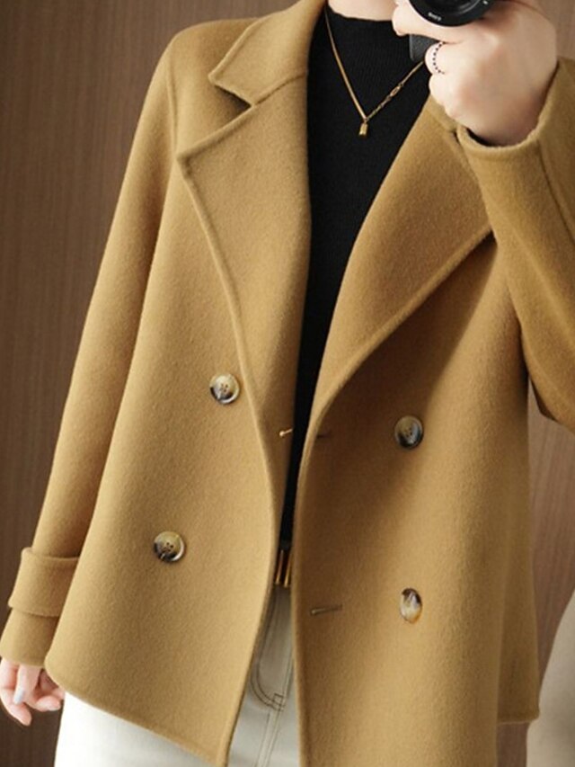 Women's Winter Blazer Coat Fall Double Breasted Lapel Jacket Wool Blend ...