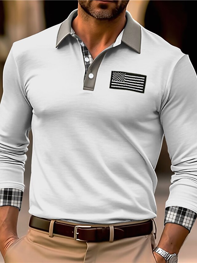 Men's Button Up Polos Polo Shirt Casual Sports Lapel Long Sleeve ...