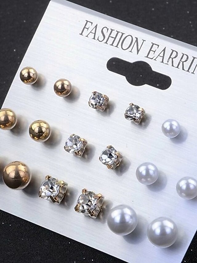 9 Pairs Stud Earrings For Women's Party Evening Prom Date Alloy Classic ...