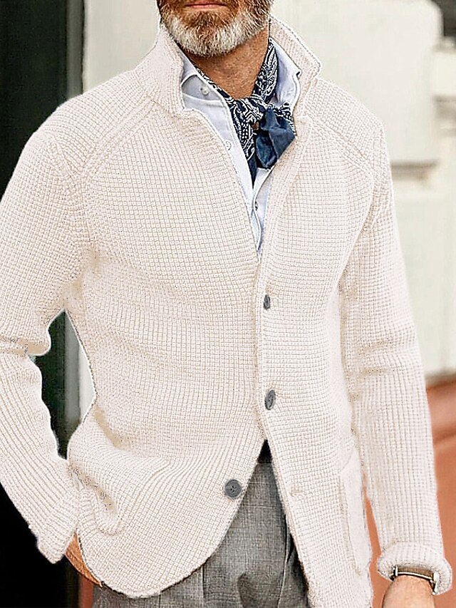 Men's Dress Sweater Cardigan Sweater Ribbed Knit Knitted Standing ...
