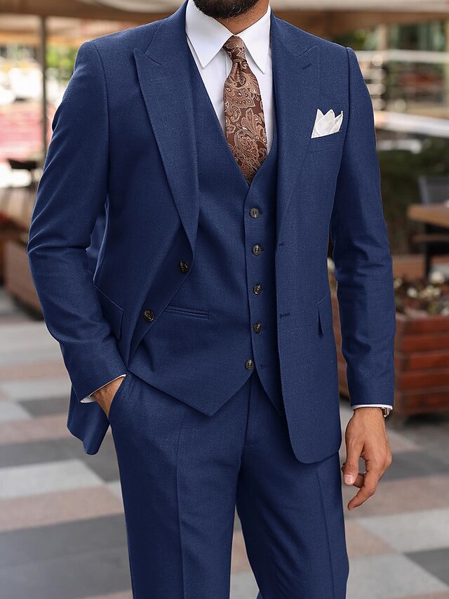 Black Brown Blue Men's Prom Suits Wedding Suits 3 Piece Solid Colored ...