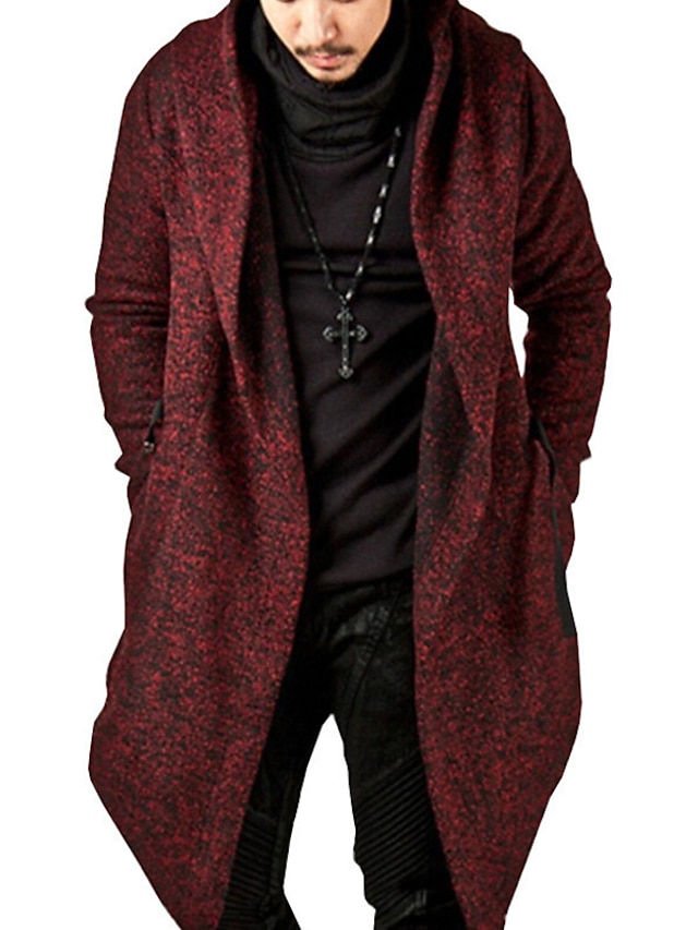 Men's Trench Coat Hooded Cloak Outdoor Daily Wear Fall & Winter 100% ...