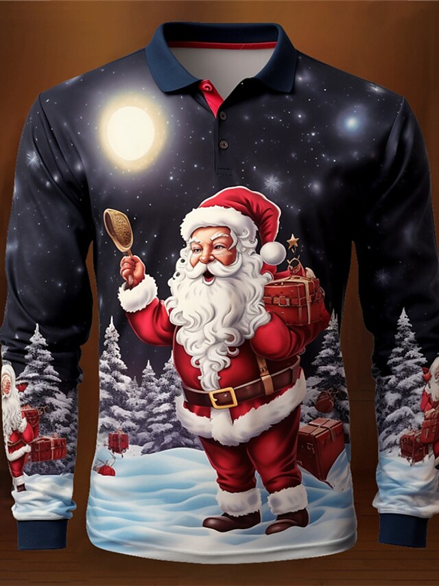 Santa Claus Elk Casual Men's 3D Print Golf Polo Outdoor Casual Daily ...