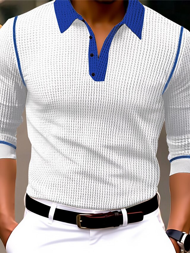 Men's Button Up Polos Polo Shirt Casual Sports Lapel Long Sleeve ...