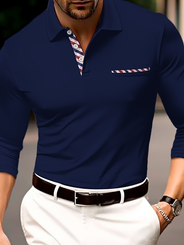 Men's Button Up Polos Polo Shirt Casual Sports Lapel Long Sleeve ...