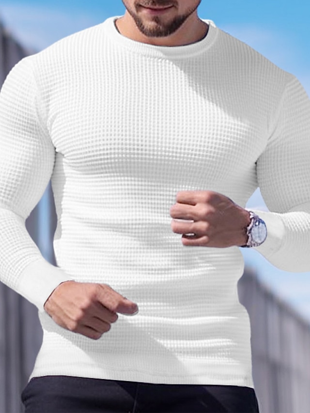 Men's Waffle Shirt T Shirt Tee Top Long Sleeve Shirt Long Sleeve Crew ...