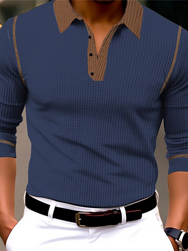 Men's Button Up Polos Polo Shirt Casual Sports Lapel Long Sleeve ...