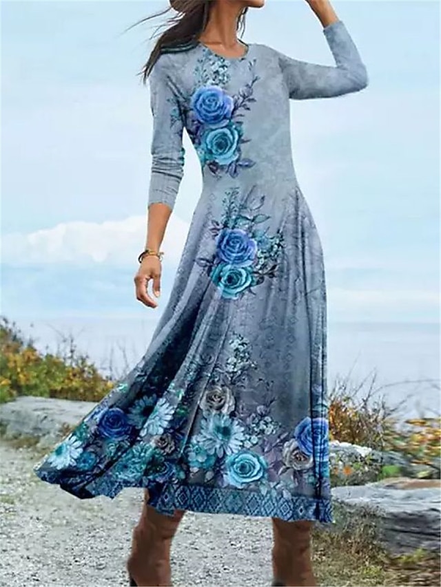 Women's Midi Dress A Line Dress Casual Dress Winter Dress Swing Dress ...