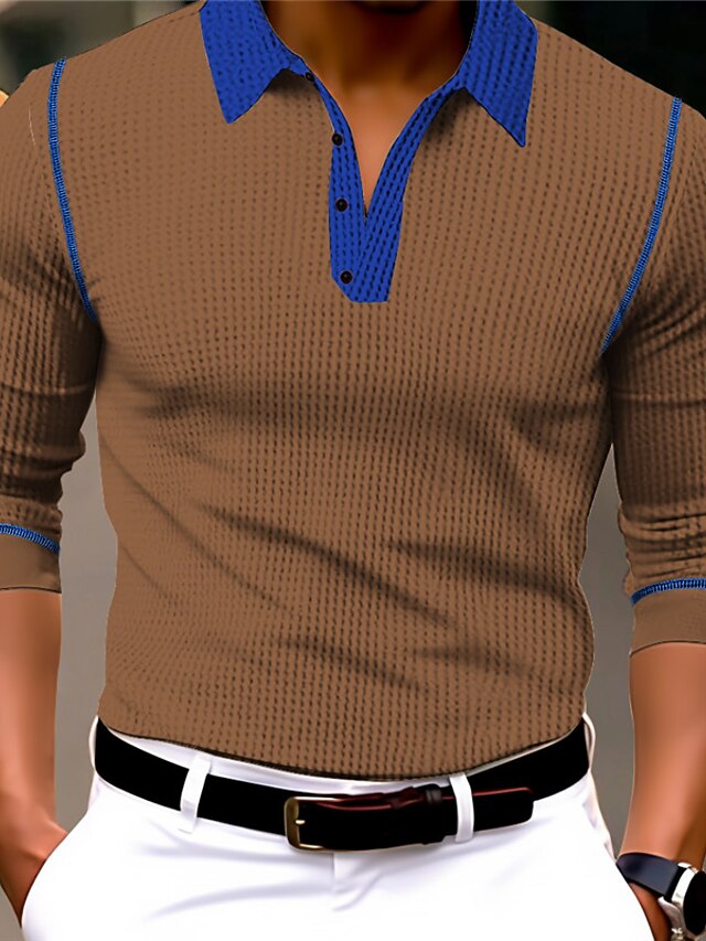 Men's Button Up Polos Polo Shirt Casual Sports Lapel Long Sleeve ...