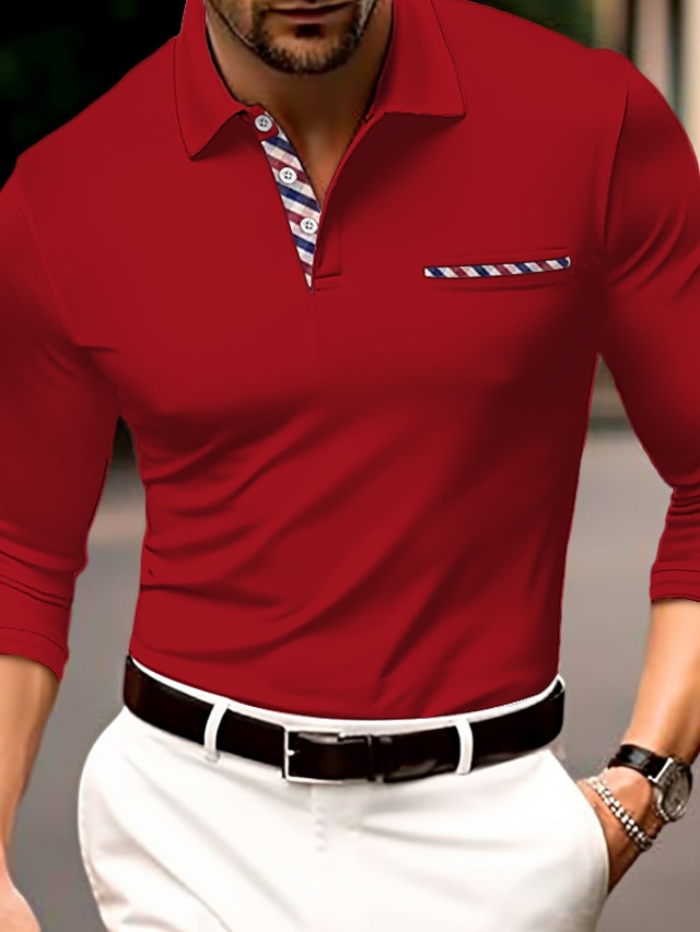 Men's Button Up Polos Polo Shirt Casual Sports Lapel Long Sleeve ...