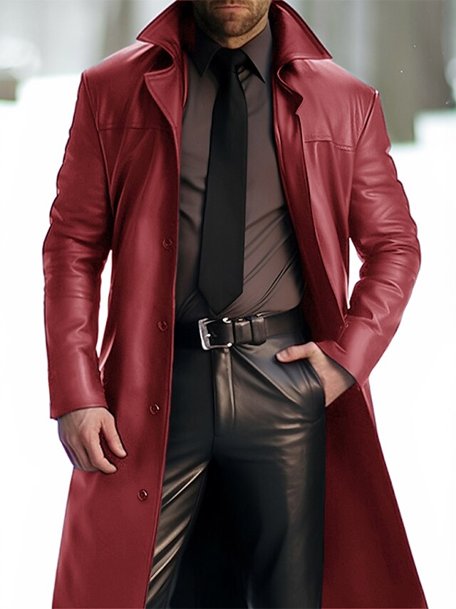 Men's Faux Leather Jacket Winter Coat Transition Jacket Trench Coat ...