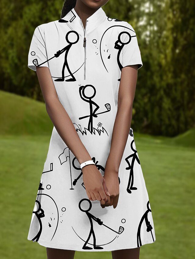 Women's Golf Dress Black with White White Short Sleeve Sun Protection ...