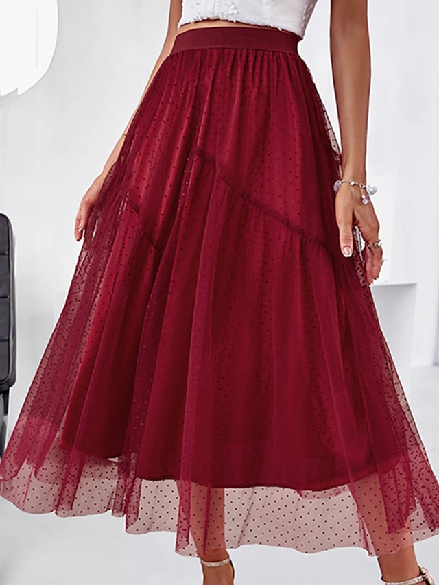 Dames Rok Lange rok Midi Hoge taille Rokken Met ruches Effen Straat ...