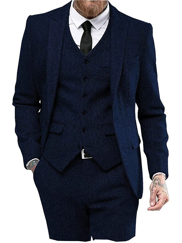 Men's Tweed Herringbone Suits Vintage Retro Suits 3 Piece Plus Size ...