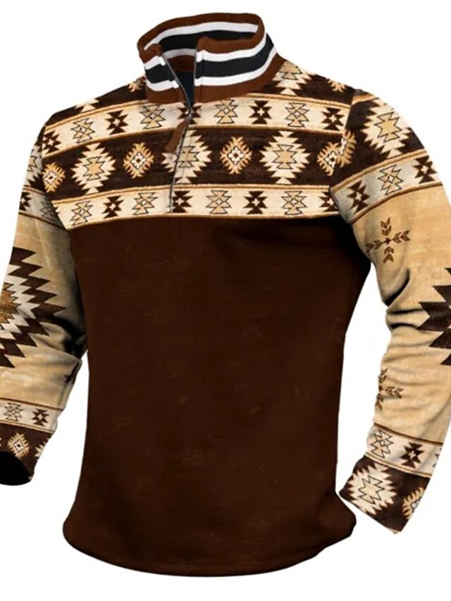 Geometry Vintage Men's 3D Print Zip Polo Golf Polo Outdoor Casual Daily ...