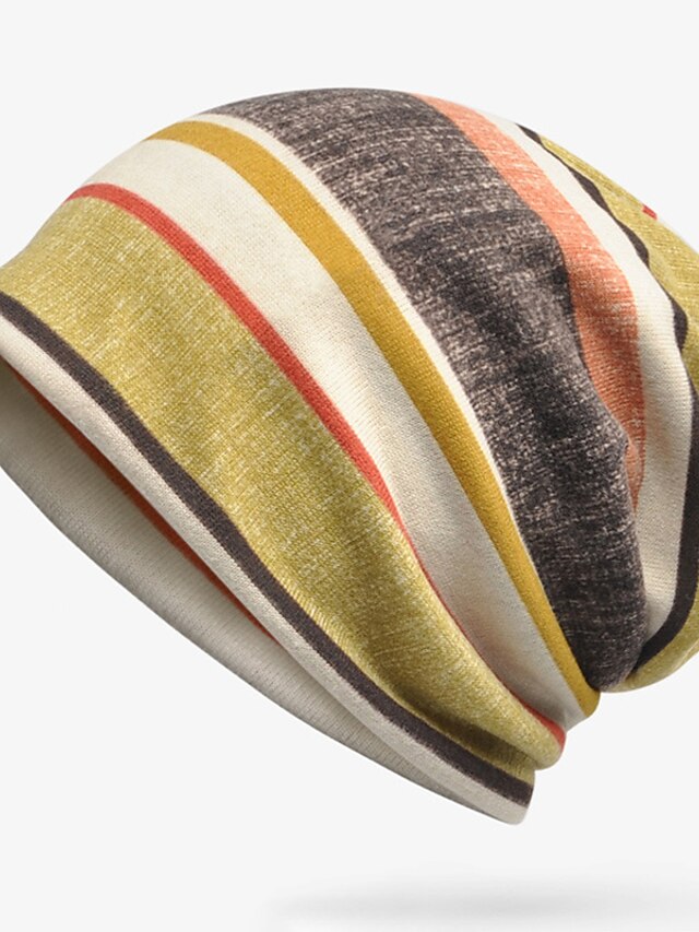 Unisex Beanie Hat Knit Beanie Yellow Blue Polyester Print Travel ...