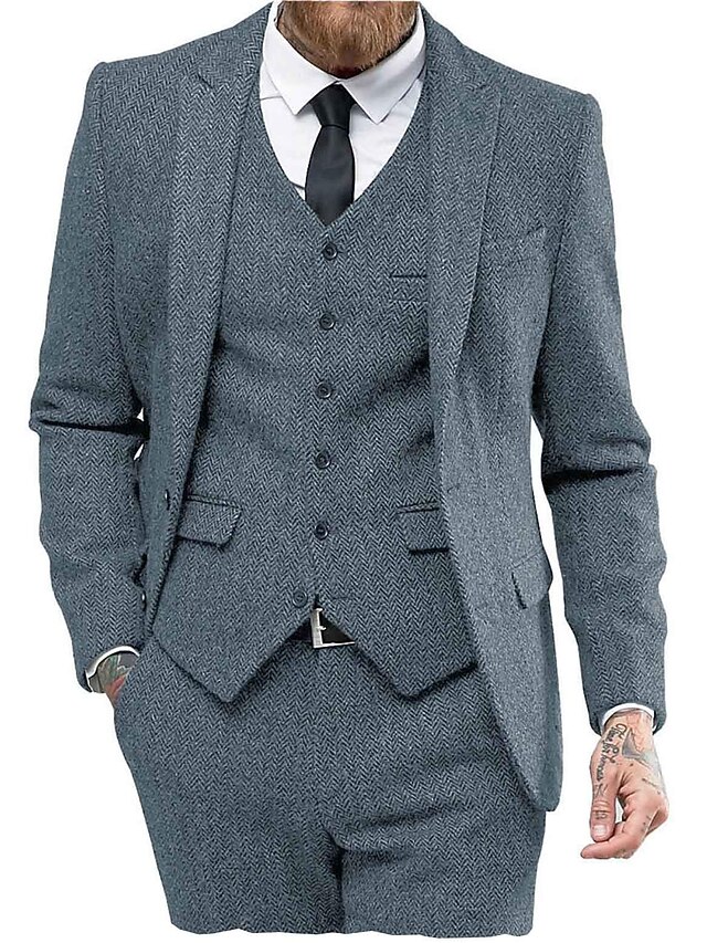 Men's Tweed Herringbone Suits Vintage Retro Suits 3 Piece Plus Size ...