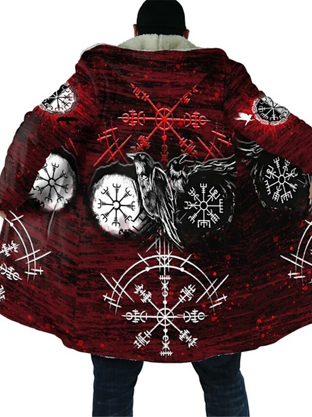 Men's Crow Totem Winter Coat Fleece Jacket Coat Comfortable Warm ...