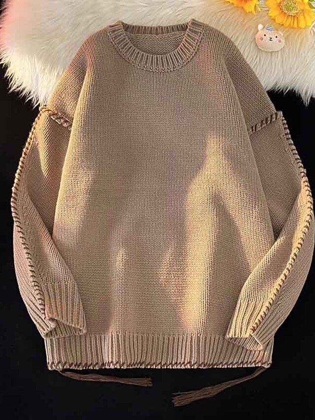 Men's Pullover Sweater Jumper Jumper Ribbed Knit Regular Knitted Plain ...