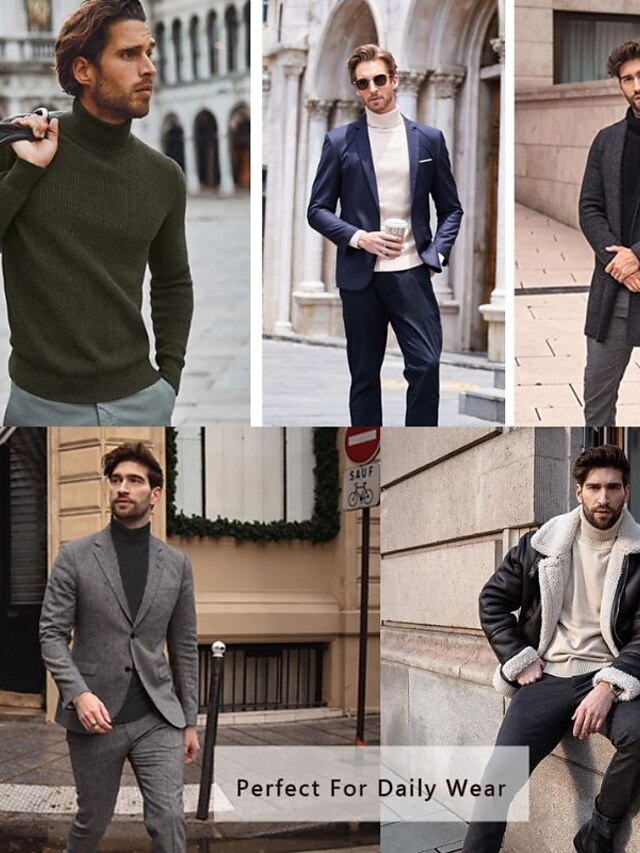 Men's Turtleneck Sweater Pullover Sweater Jumper Cropped Sweater Ribbed ...