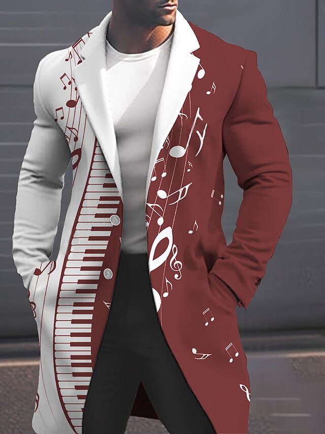 Men's Musical Notes Winter Coat Overcoat Coat Warm Comfortable ...