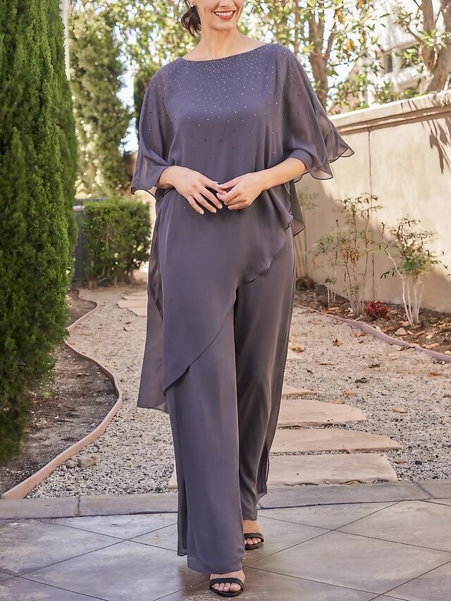 Jumpsuits Mother of the Bride Dress Wedding Guest Elegant Scoop Neck ...