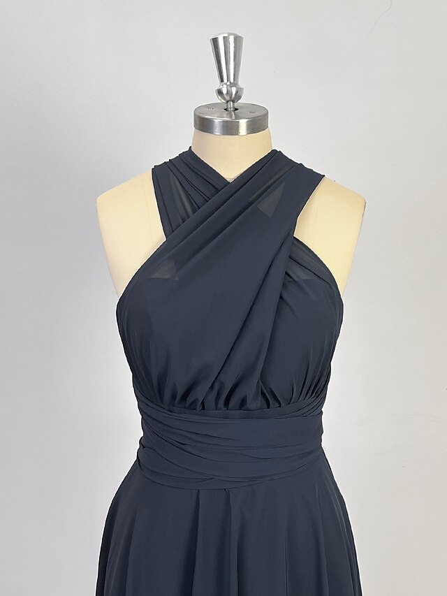 A-Line Blue Wedding Guest Dresses Convertible Infinity Mother Dress Formal Tea Length Sleeveless ...