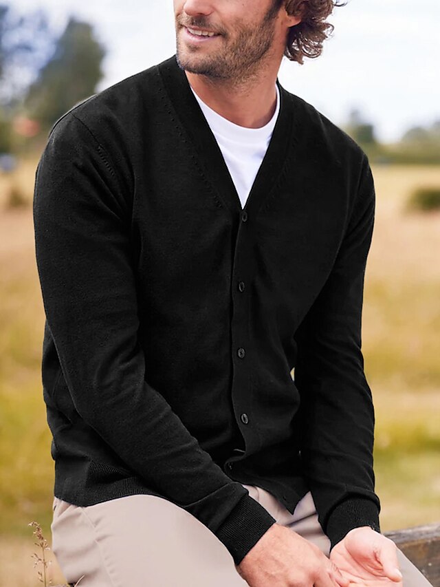 Men's Cardigan Sweater Knitted Cardigan Ribbed Knit Regular Knitted ...