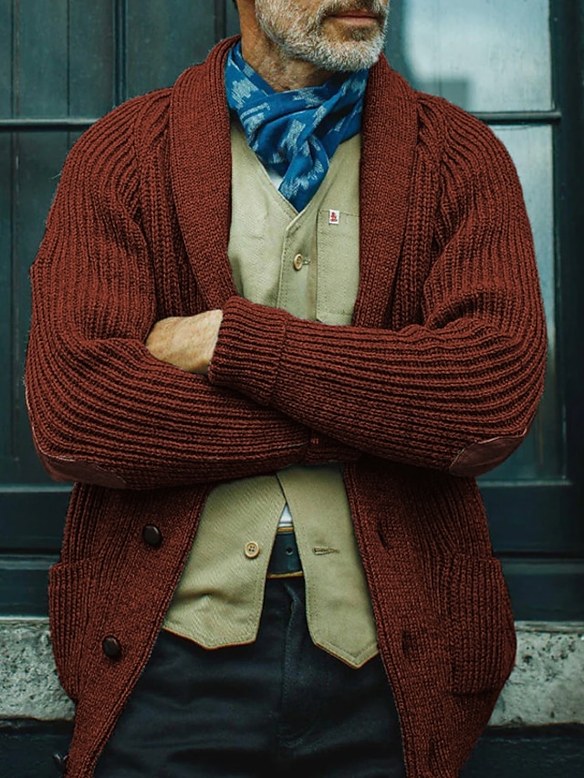 Men's Cardigan Sweater Cropped Sweater Ribbed Knit Regular Pocket ...