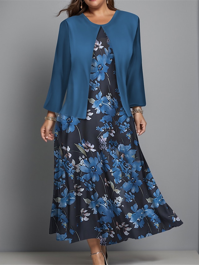 Per donna Plus Size Set di vestiti a due pezzi Abito casual Vestito svasato Abito stampato ...