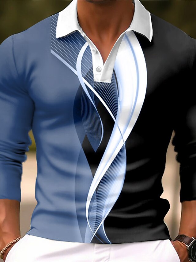 Geometry Linear Men's Business Print 3D Golf Polo Outdoor Casual Daily ...