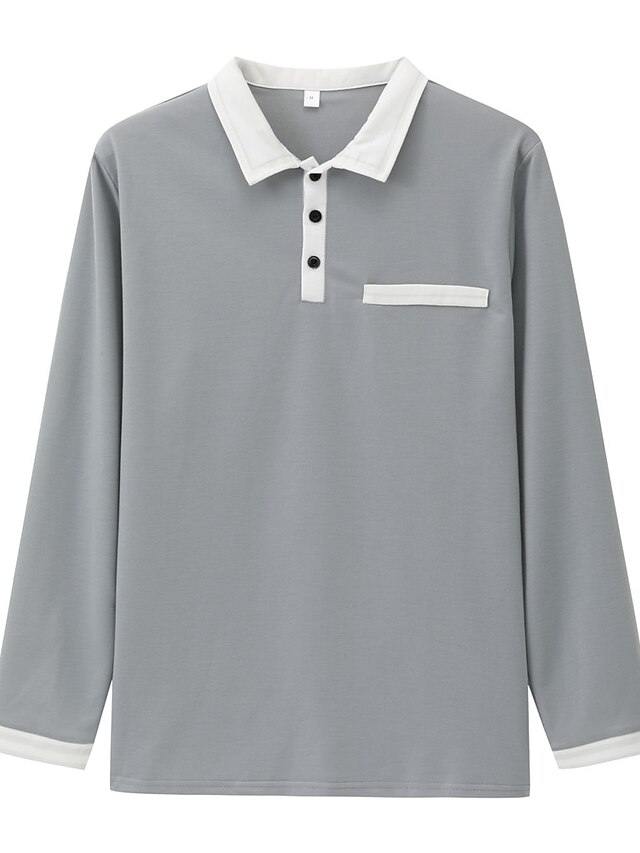 Men's Polo Shirt Button Up Polos Casual Holiday Lapel Long Sleeve ...