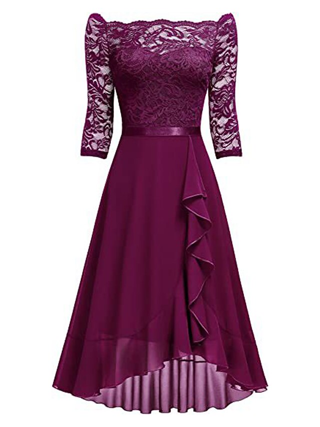 Women's Midi Dress Lace Dress Party Dress Cocktail Dress Wedding Guest ...