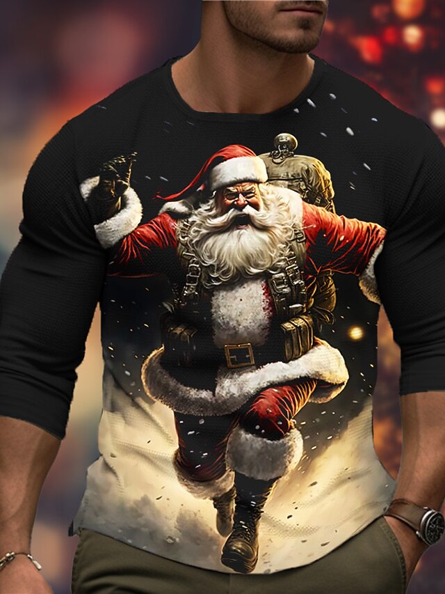 Christmas Men's Graphic Santa Claus T Shirt Long Sleeve T shirt 3D ...