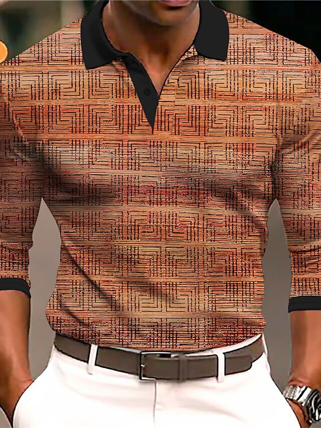 Geometry Vintage Men's 3D Print Golf Polo Outdoor Casual Daily ...