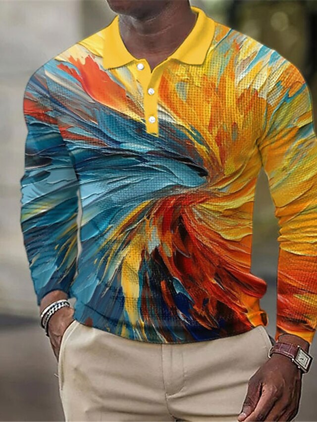 Color Block Oil Painting Colorful Abstract Men's 3D Print Waffle Polo ...