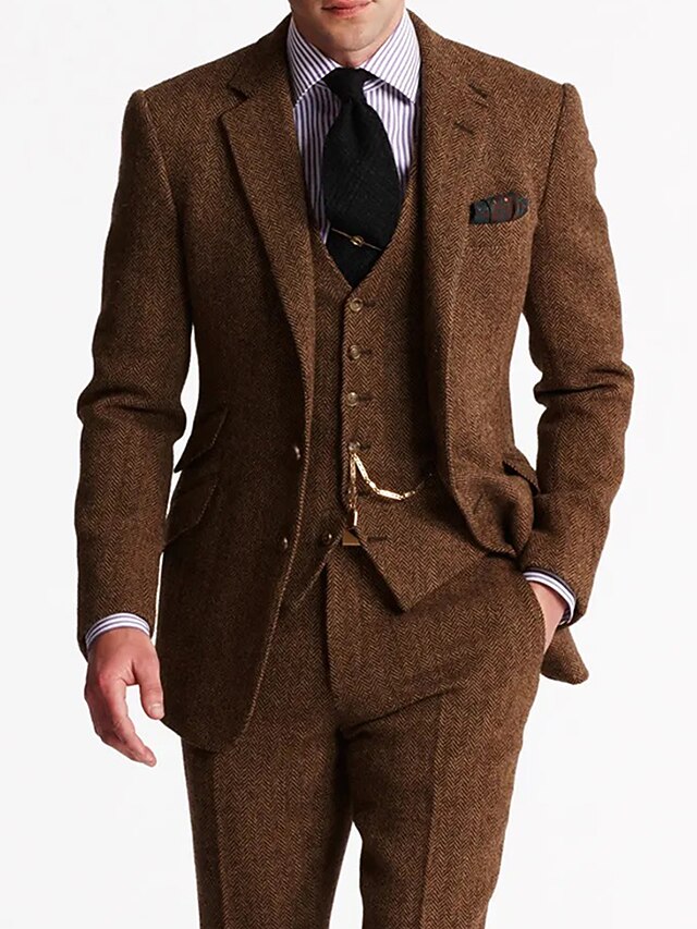 Men's Tweed Herringbone Suits 3 Piece Vintage Retro Plus Size Solid ...