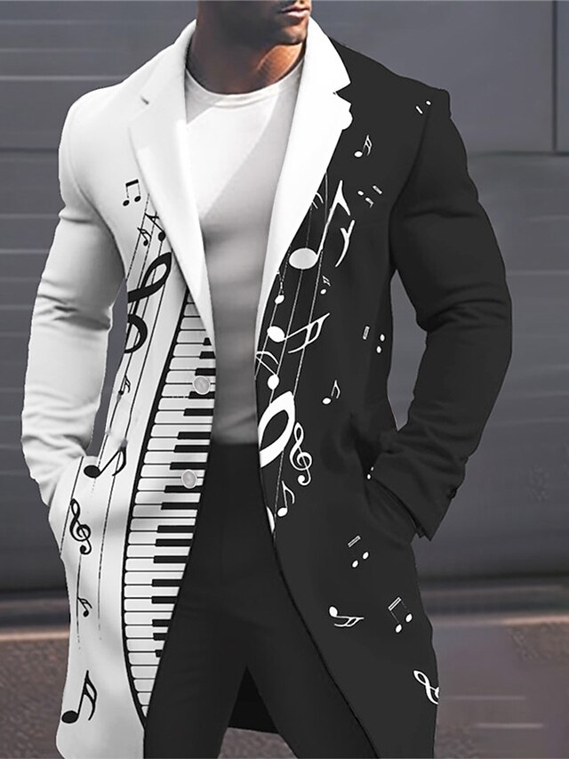 Men's Musical Notes Winter Coat Overcoat Coat Warm Comfortable ...