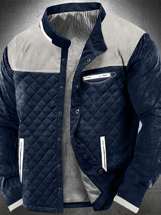 Men's Bomber Jacket Quilted Jacket Outdoor Daily Wear Warm Padded Fall ...