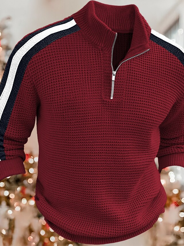 Homme Pull Pulls à quart de zip Pull en tricot A côtes Tricoter Normal ...