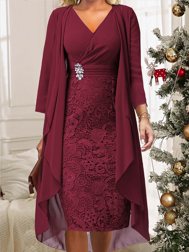 Women's Wedding Guest Cocktail Dress Elegant Two Piece Dress Set Lace ...