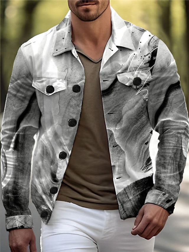 Gradient Ramp Casual Men's Shirt Shirt Jacket Shacket Outdoor Street ...