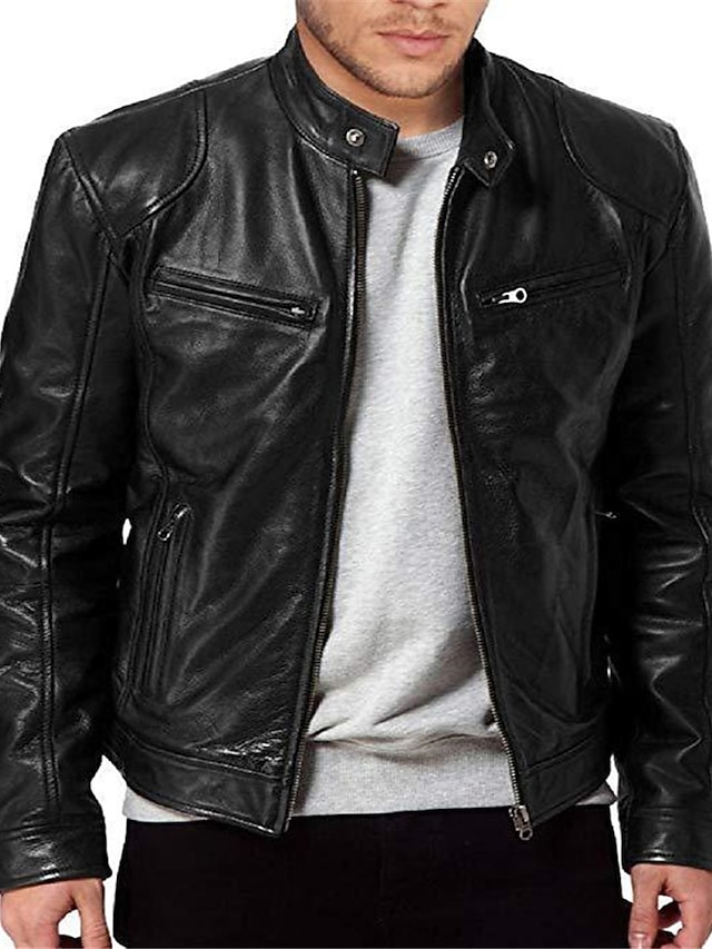 Men's Faux Leather Jacket Transition Jacket Biker Jacket Motorcycle ...