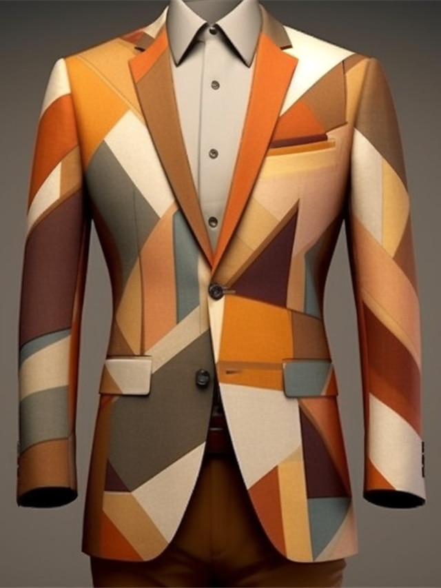 Men's Color Block Geometry Coat Blazer Warm Breathable Comfortable ...
