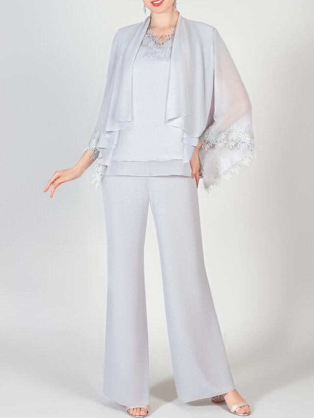 Jumpsuits Mother of the Bride Dress Wedding Guest Elegant V Neck Ankle ...