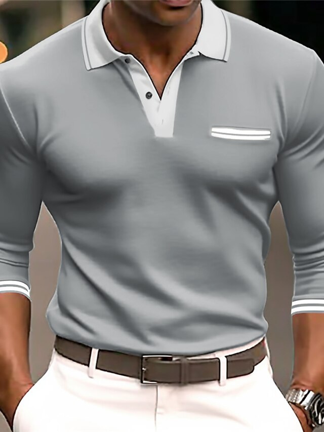 Men's Polo Shirt Button Up Polos Casual Holiday Lapel Long Sleeve ...