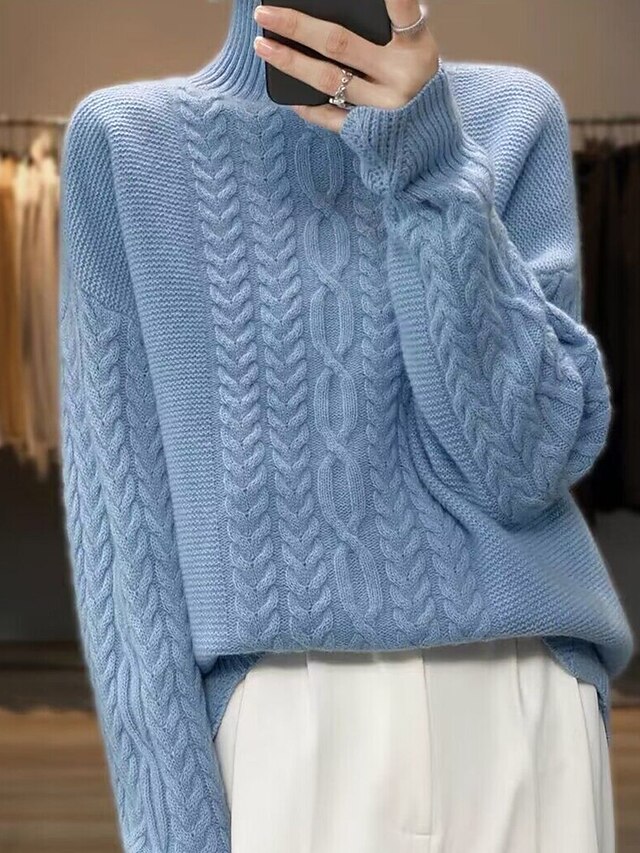 Women's Turtleneck Cable Pullover Sweater Jumper Knit Casual Sweater ...