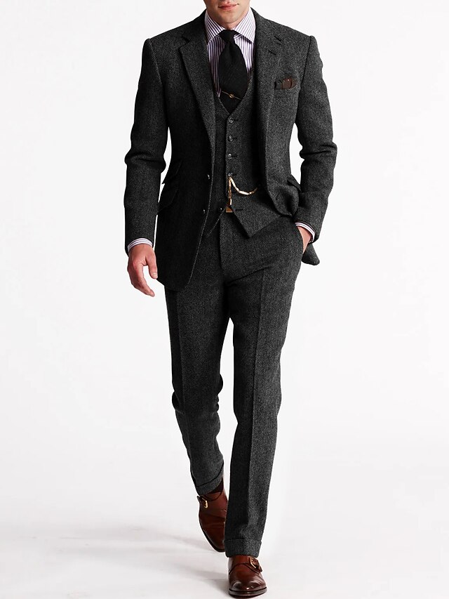 Men's Tweed Herringbone Suit 3 Piece Slim Fit – Vintage Formal Suit Set ...